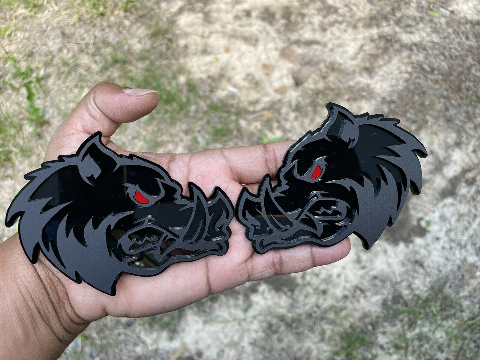 Hell Hog Boar Red Eye Car Emblem Badge Custom New Matte Black On Black ...
