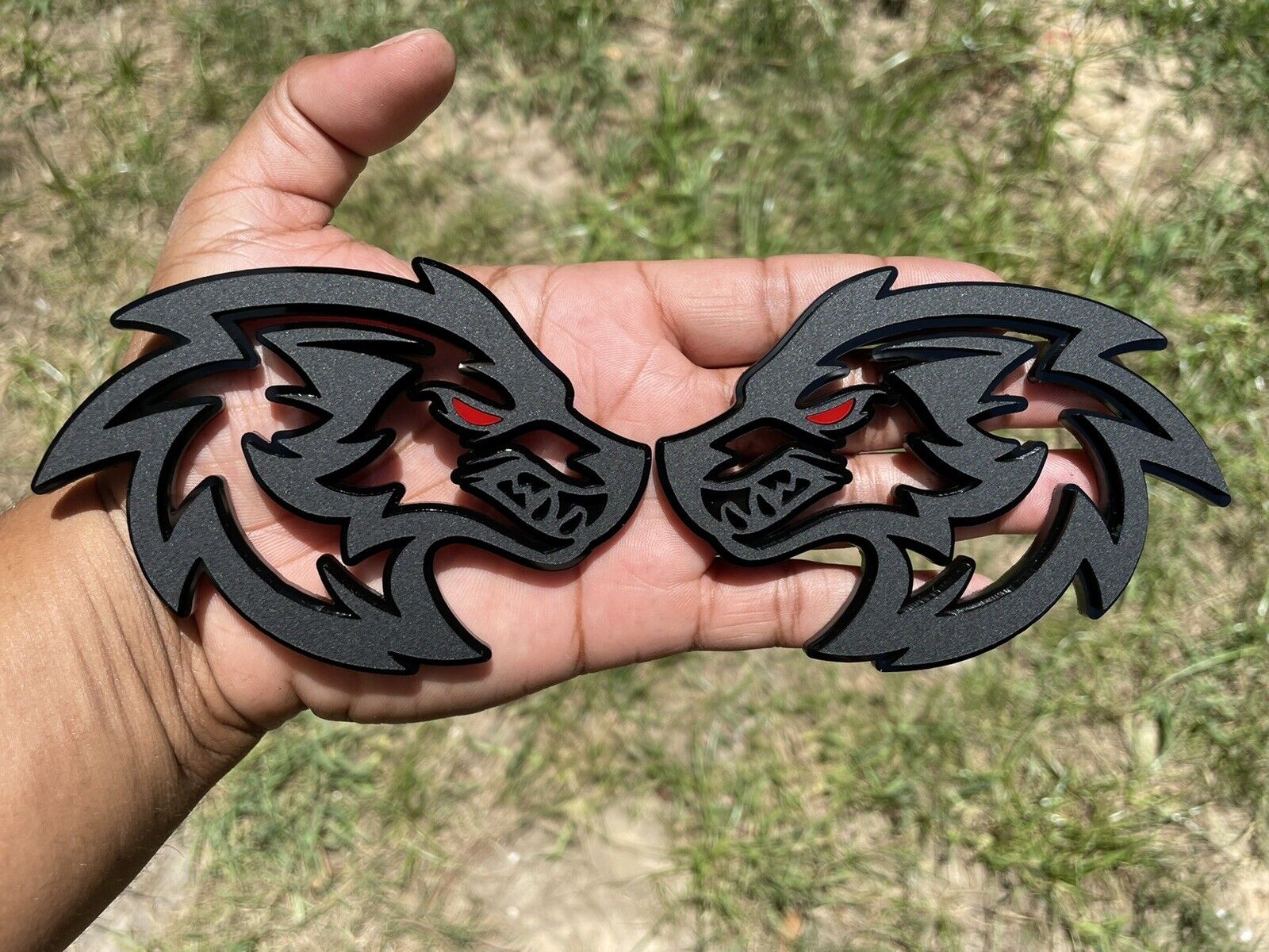 Red Eye Wolf Car Emblem Badges Matte Black Custom New – badgeaddictz