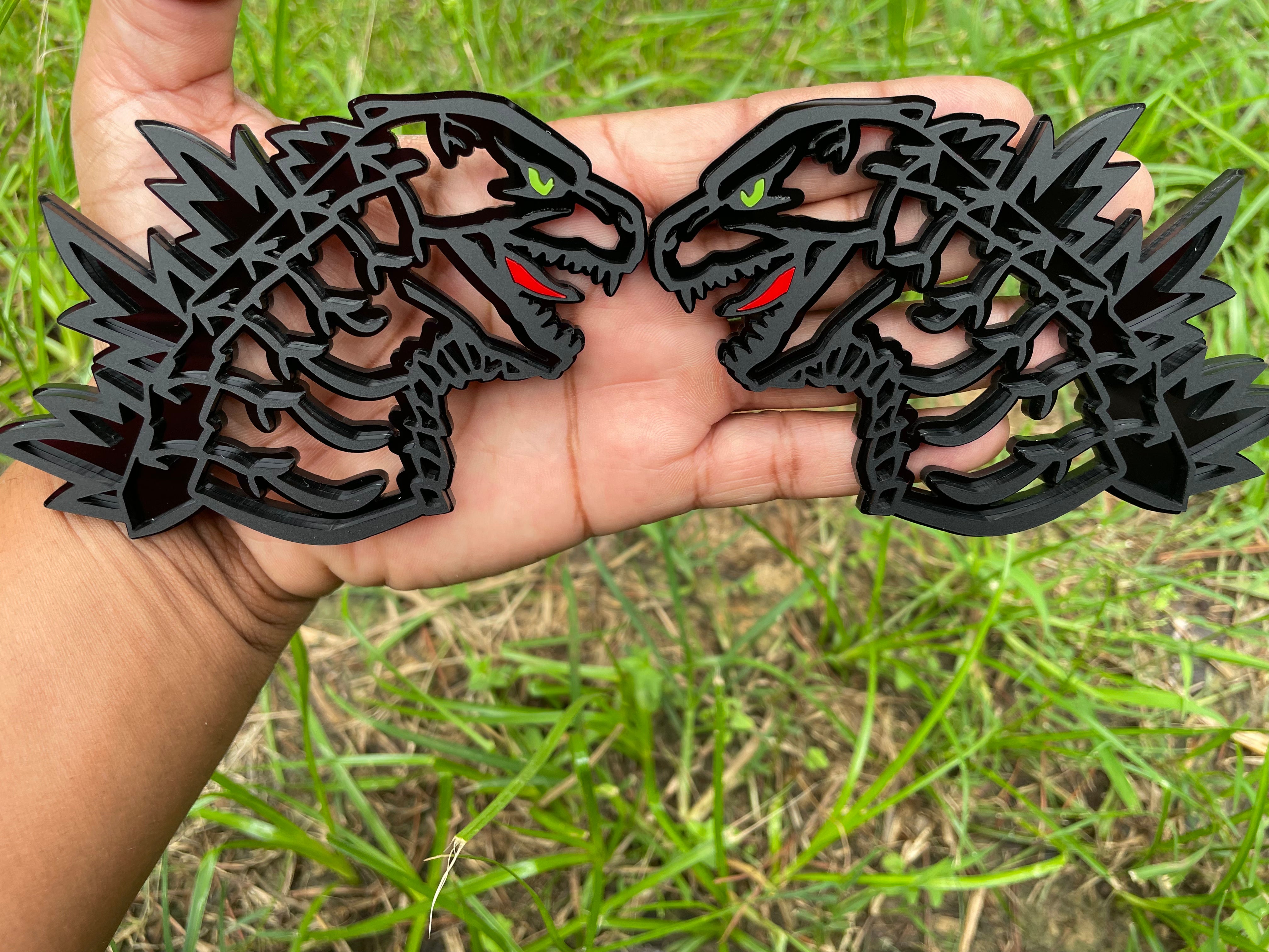 Godzilla Green Eye Emblem Badges Matte Black on Black Green Eye Red To ...