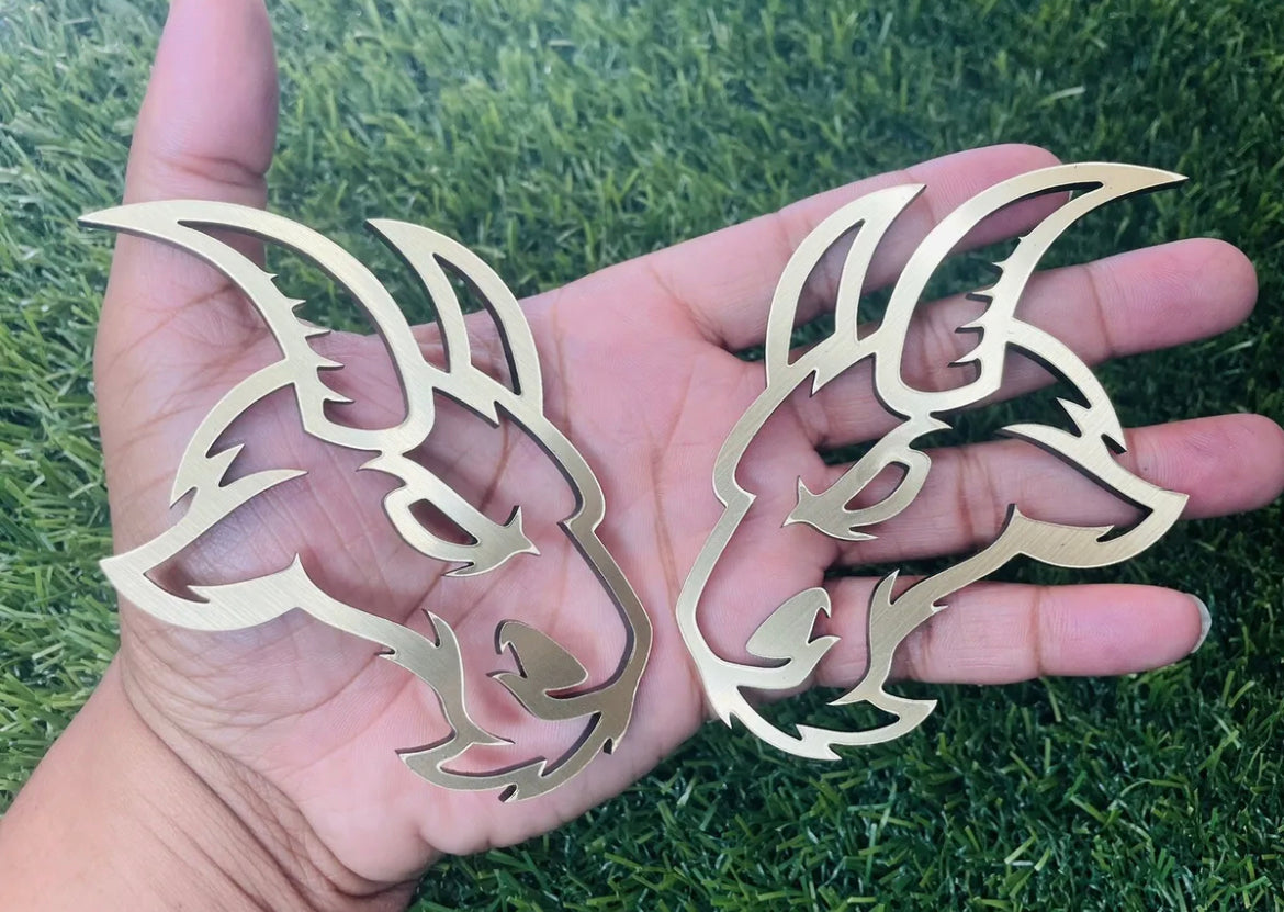 GOAT Emblem Badges Gold Metal Brushed Gold Finish Fender Set Of (2) An ...